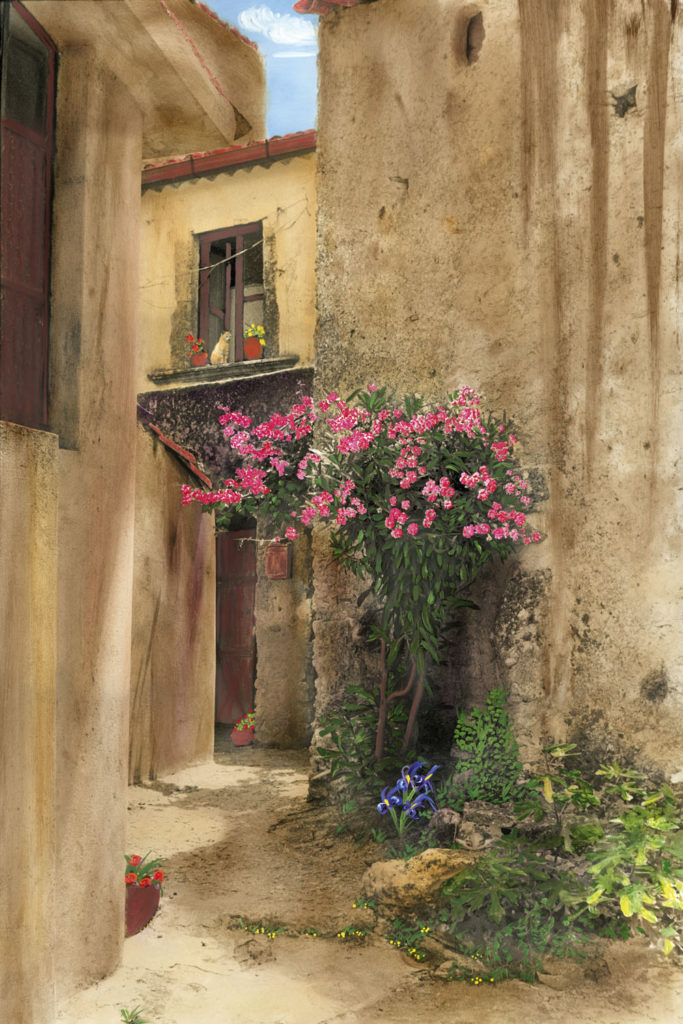 Cat with Oleander and Iris – Martin Roberts Artwork